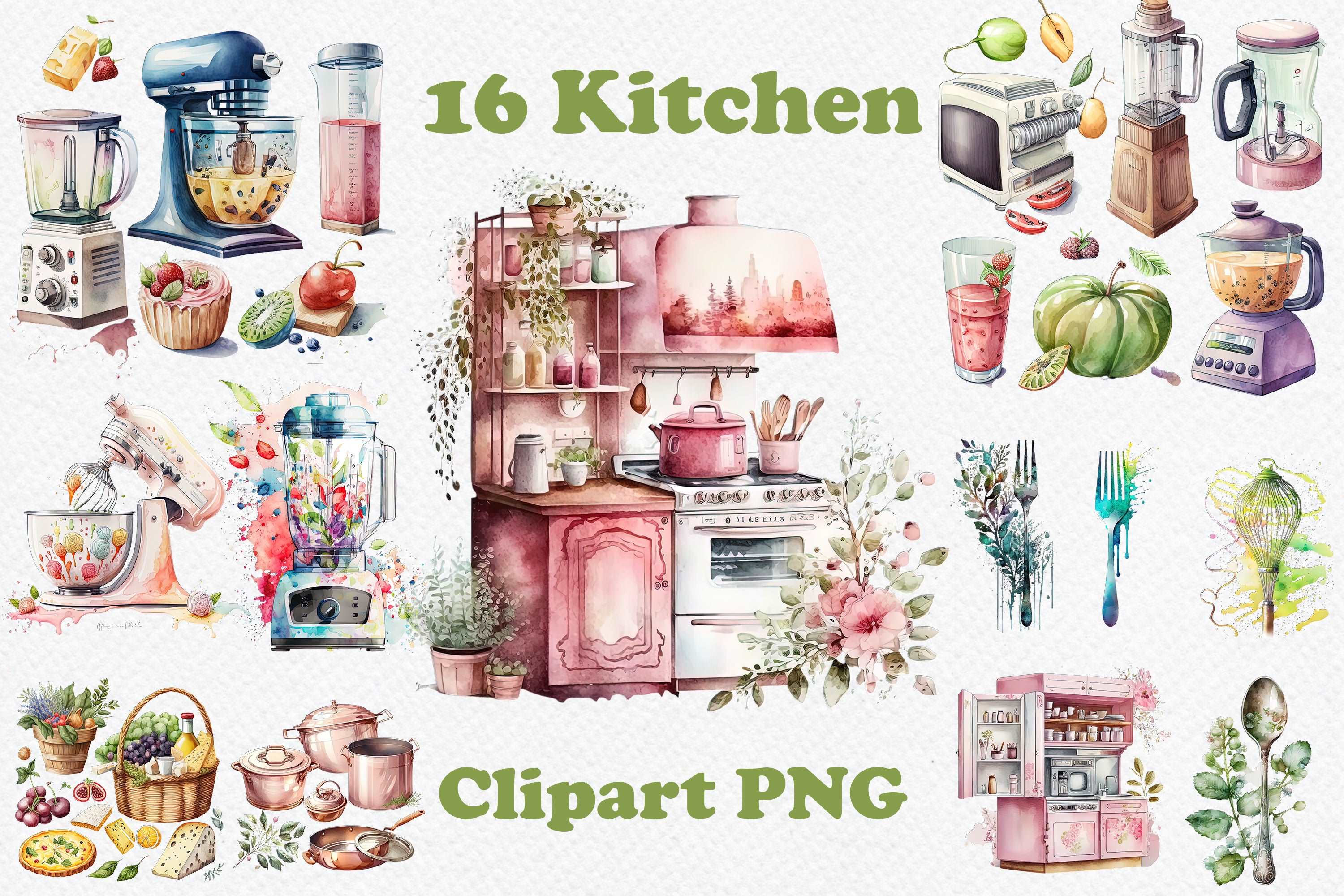 Bundle Kitchen Clipart Watercolor PNG