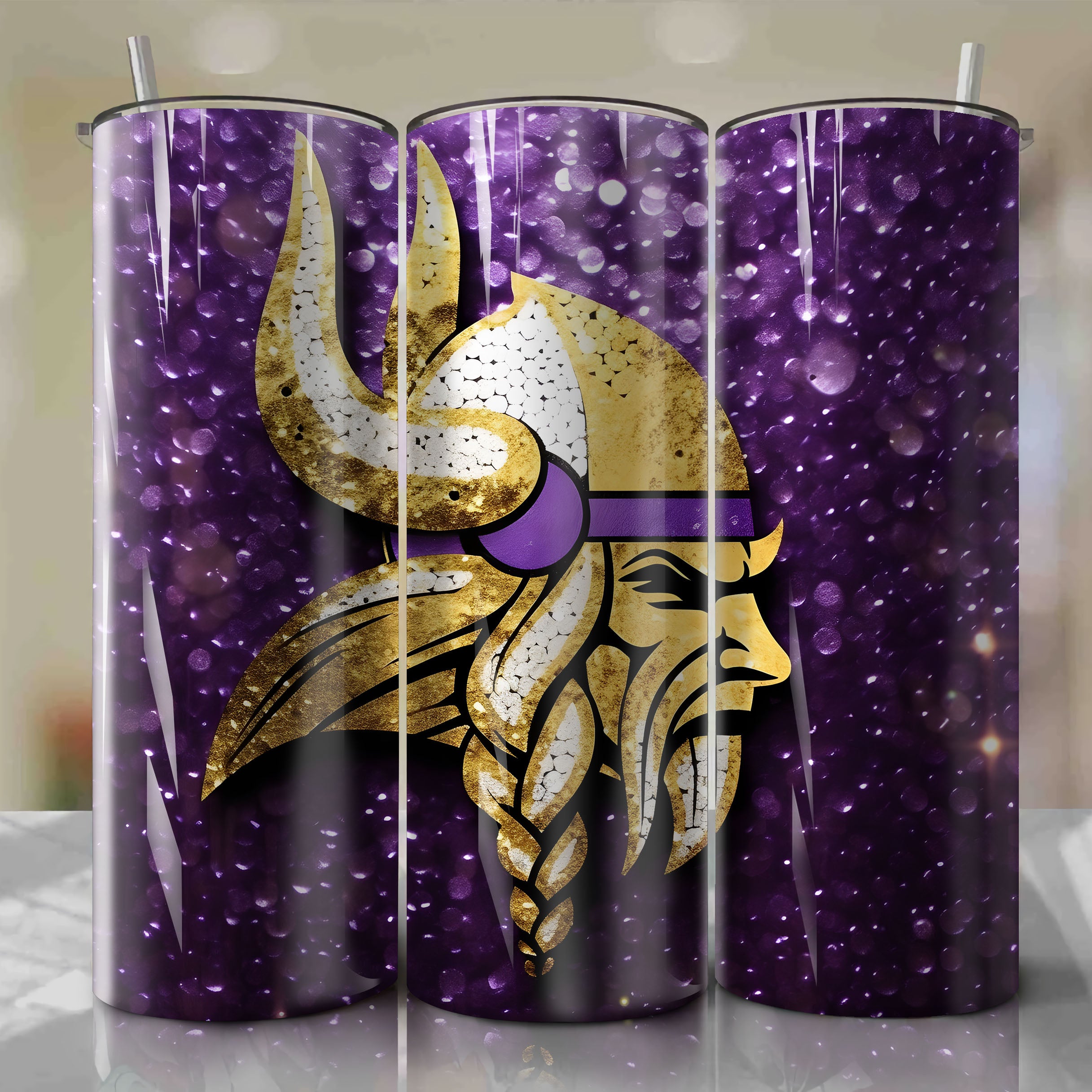 Minnesota Vikings Football Logo | 3D Bling | Wrap PNG Skinny Tumbler 2