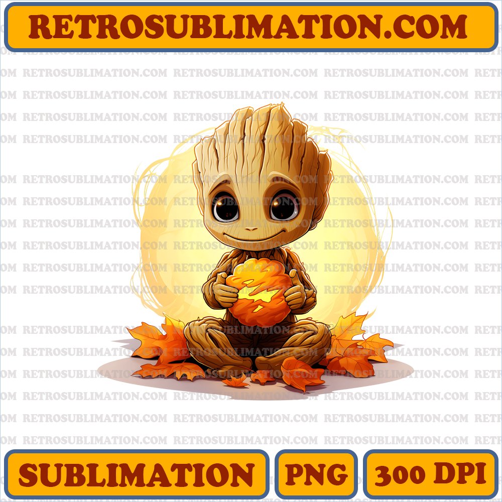 Cute Baby Groot Tasting Pumpkin Pie - Thanksgiving Sublimation PNG Dow
