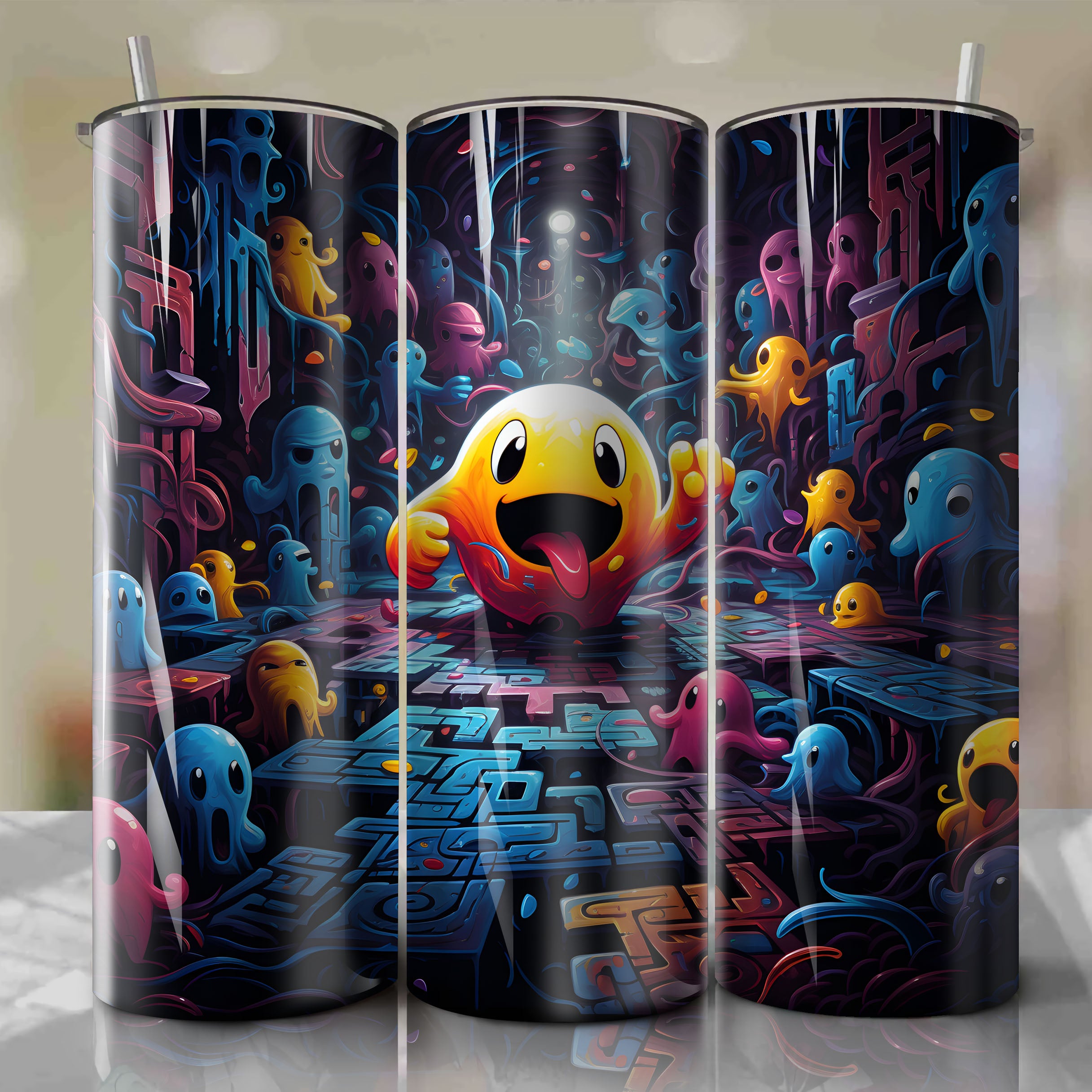 20 oz Tumbler Wrap - Pac-Man Design for Retro Game Fans