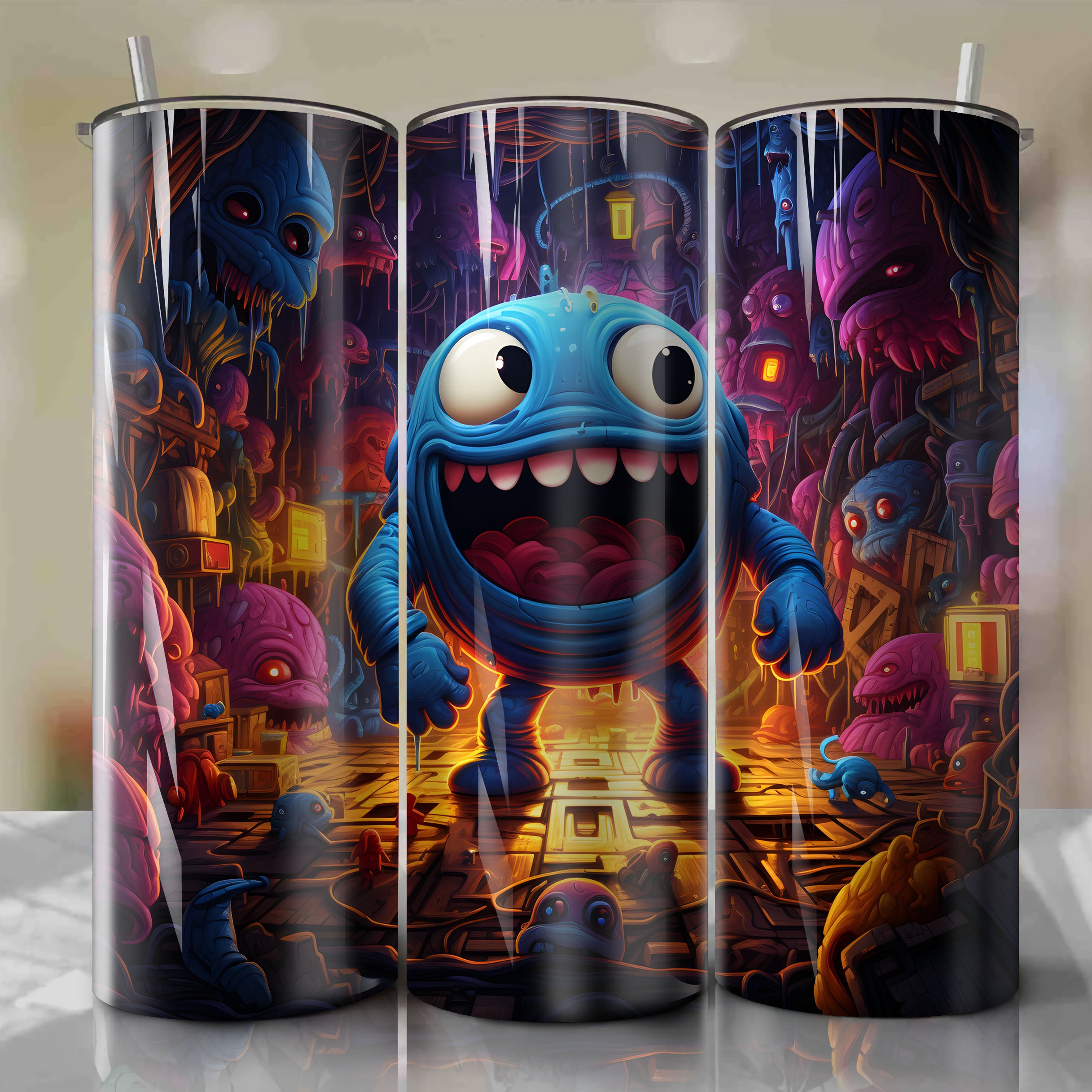 Iconic Ms. Pac-Man Emerges from Crack in Ground: A Colorful 3D Illustr