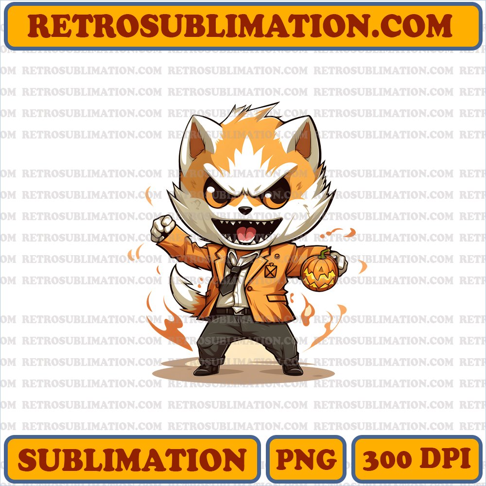 Fierce Aggretsuko Smashing Jack-o'-Lantern - Unique Halloween PNG Digi