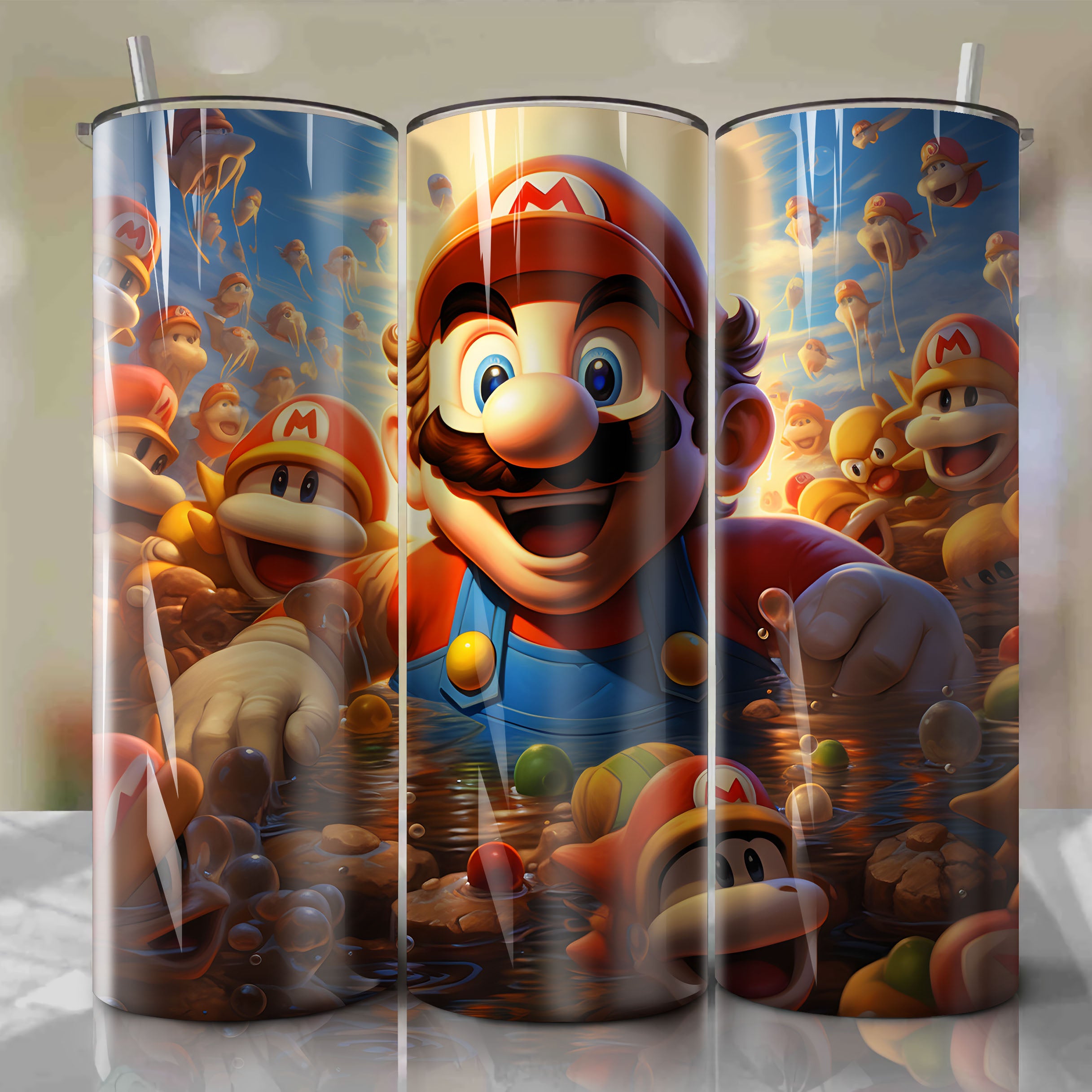 Mario Jumping Over Goombas - Vibrant Digital Painting by Shigeru Miyam