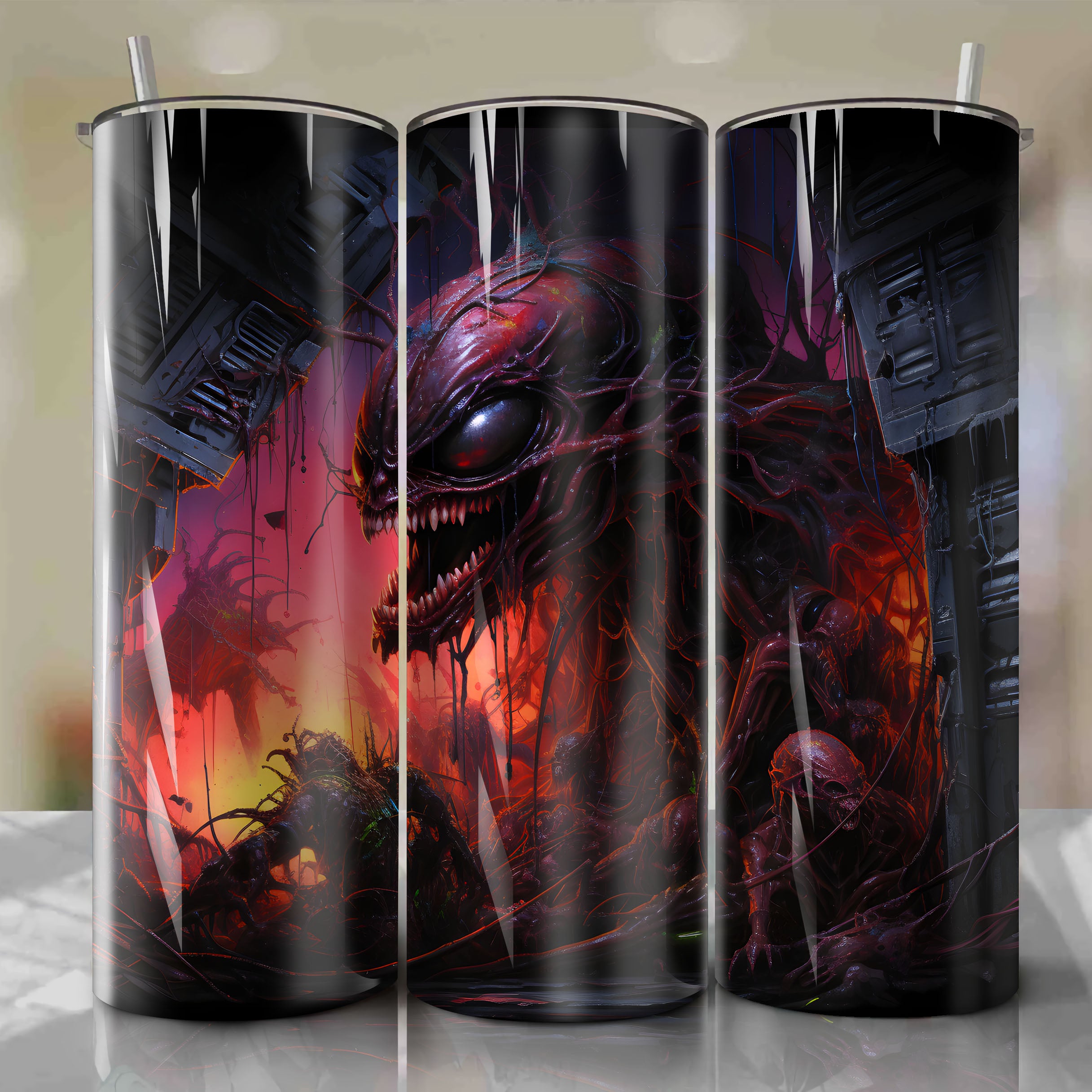 20 Oz Tumbler Wrap - Alien Creature Bursting Through Wall - Halloween