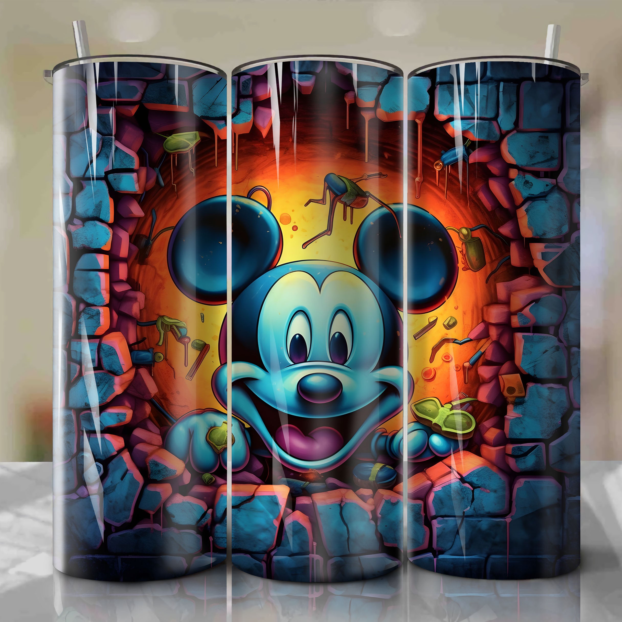 Mickey Mouse Crack 3D Skinny Tumbler 20oz Wrap PNG - Sublimation - Dig