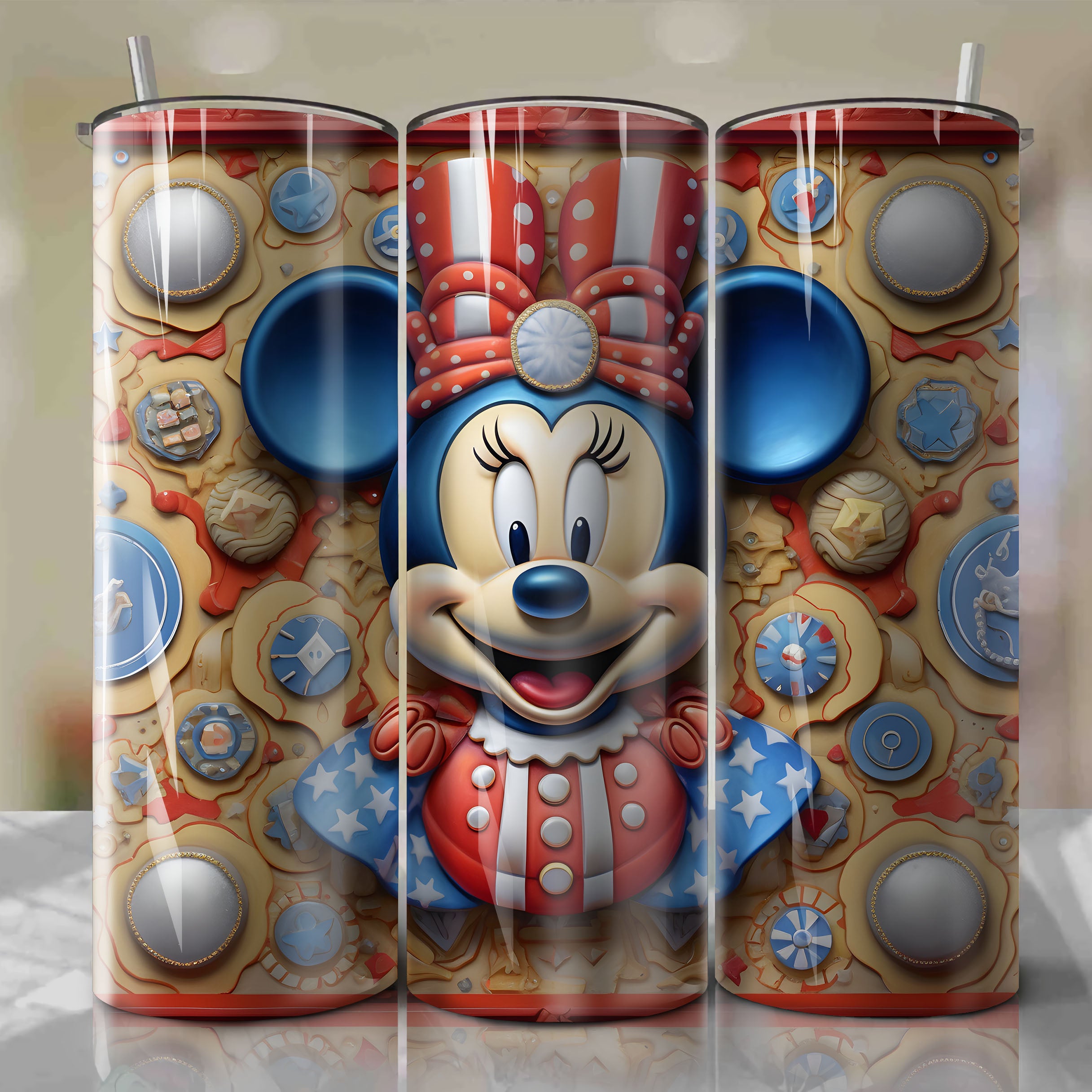 Minnie Mouse Wrap PNG Skinny Tumbler 20oz - Sublimation 3D 4th Of July