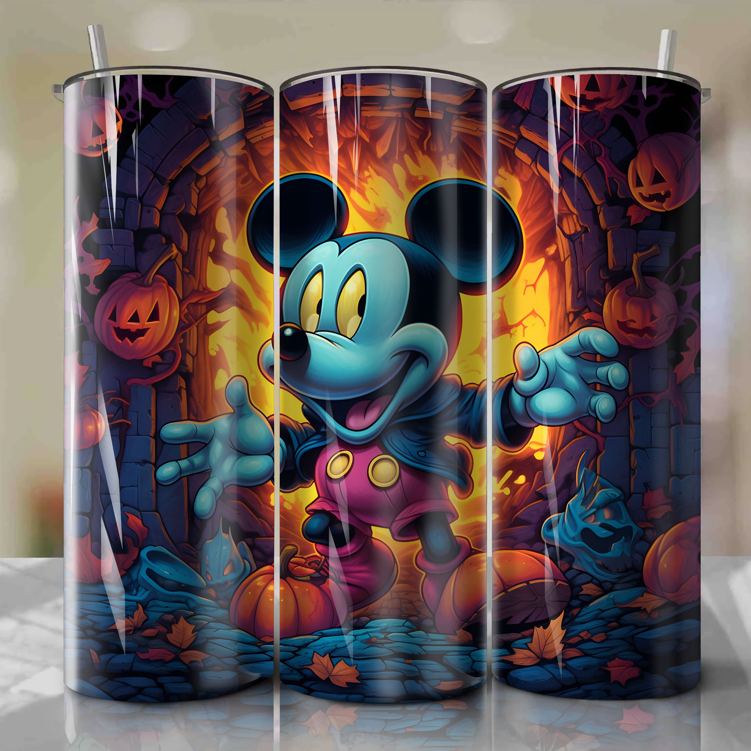 Halloween Theme Mickey Skinny Tumbler Design - 20oz Wrap PNG - Sublima