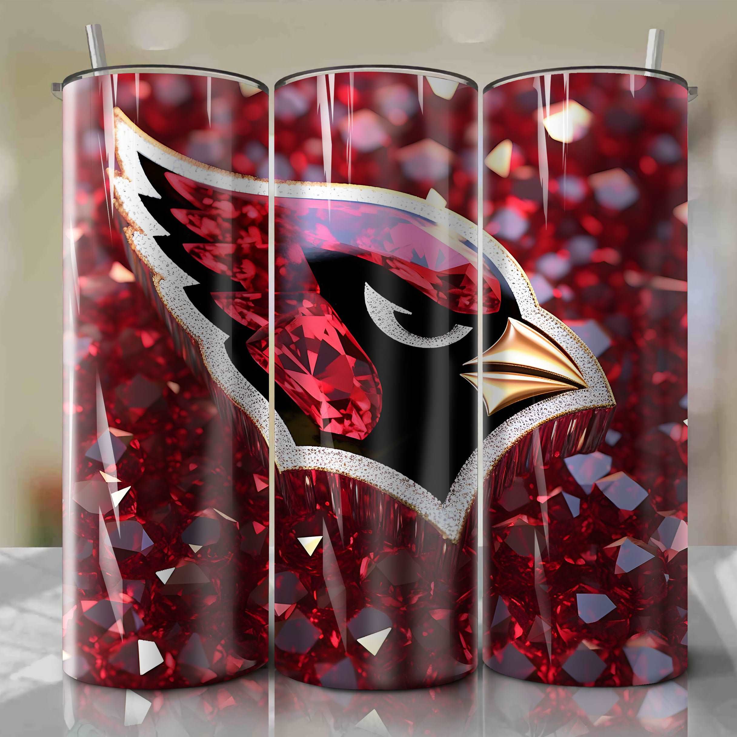 Arizona Cardinals Football Logo | 3D Bling | Wrap PNG Skinny Tumbler 2