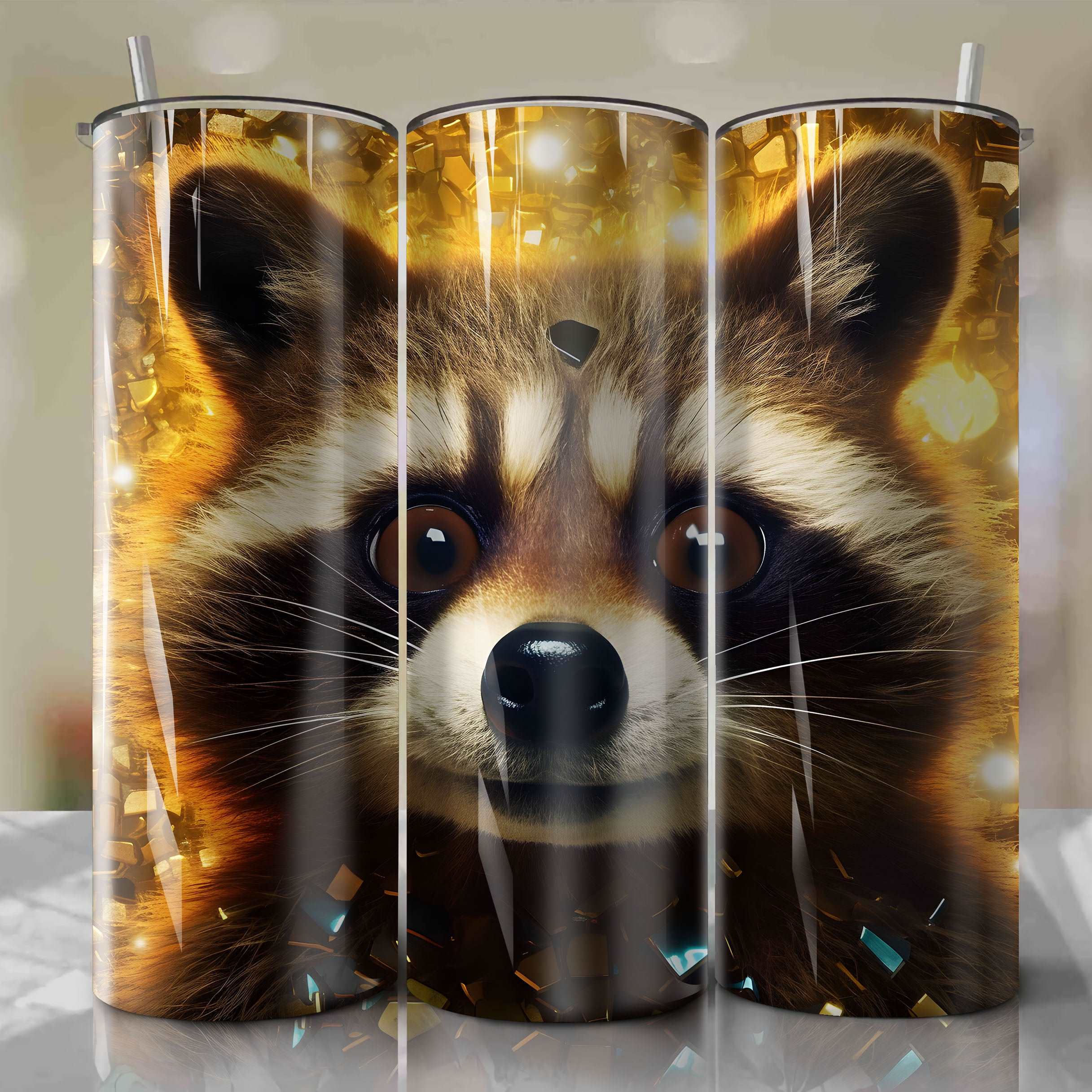 Rocket Raccoon 3D Bling Wrap Skinny Tumbler 20oz: Sublimation PNG Desi