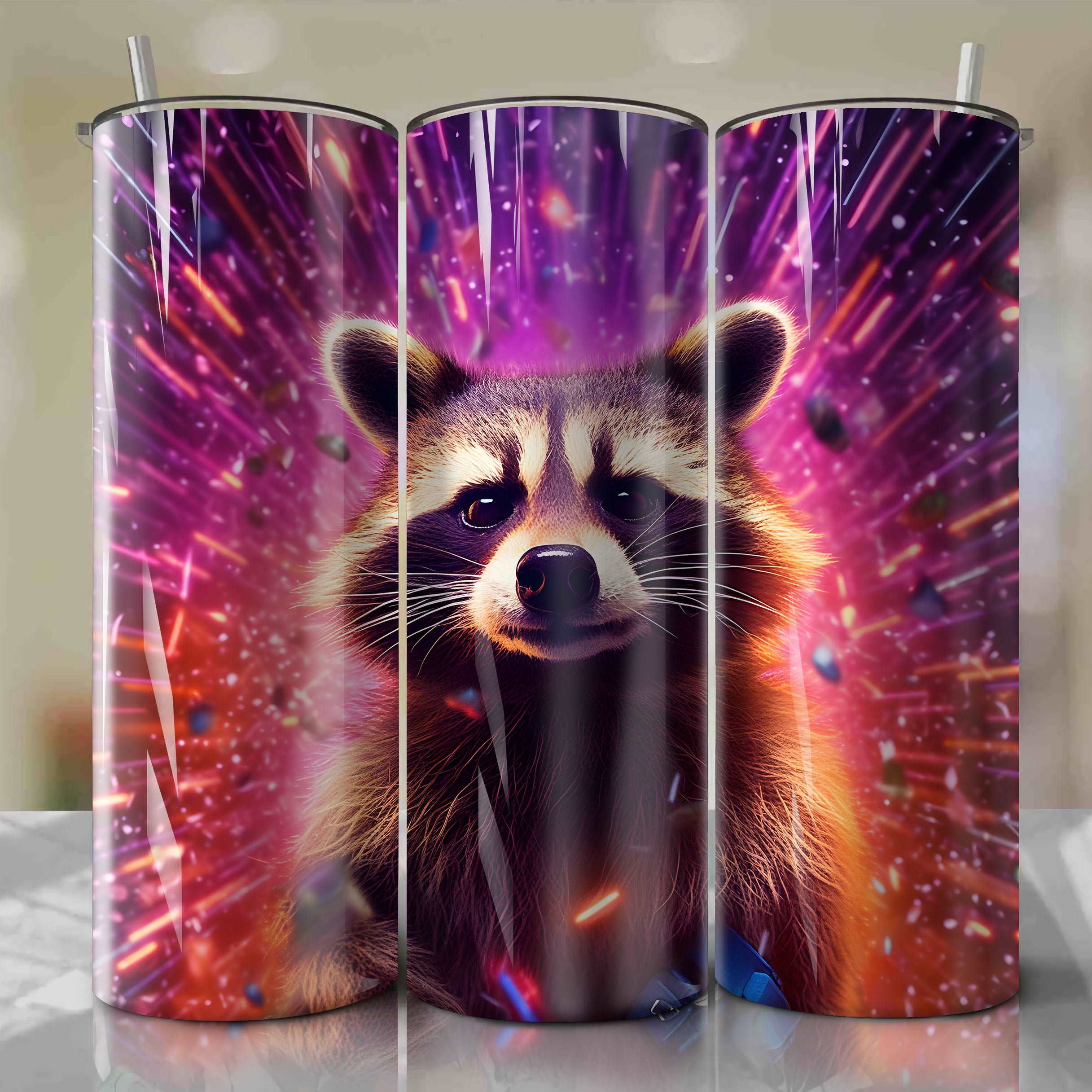 Rocket Raccoon 3D Bling Skinny Tumbler 20oz - Sublimation Digital Down