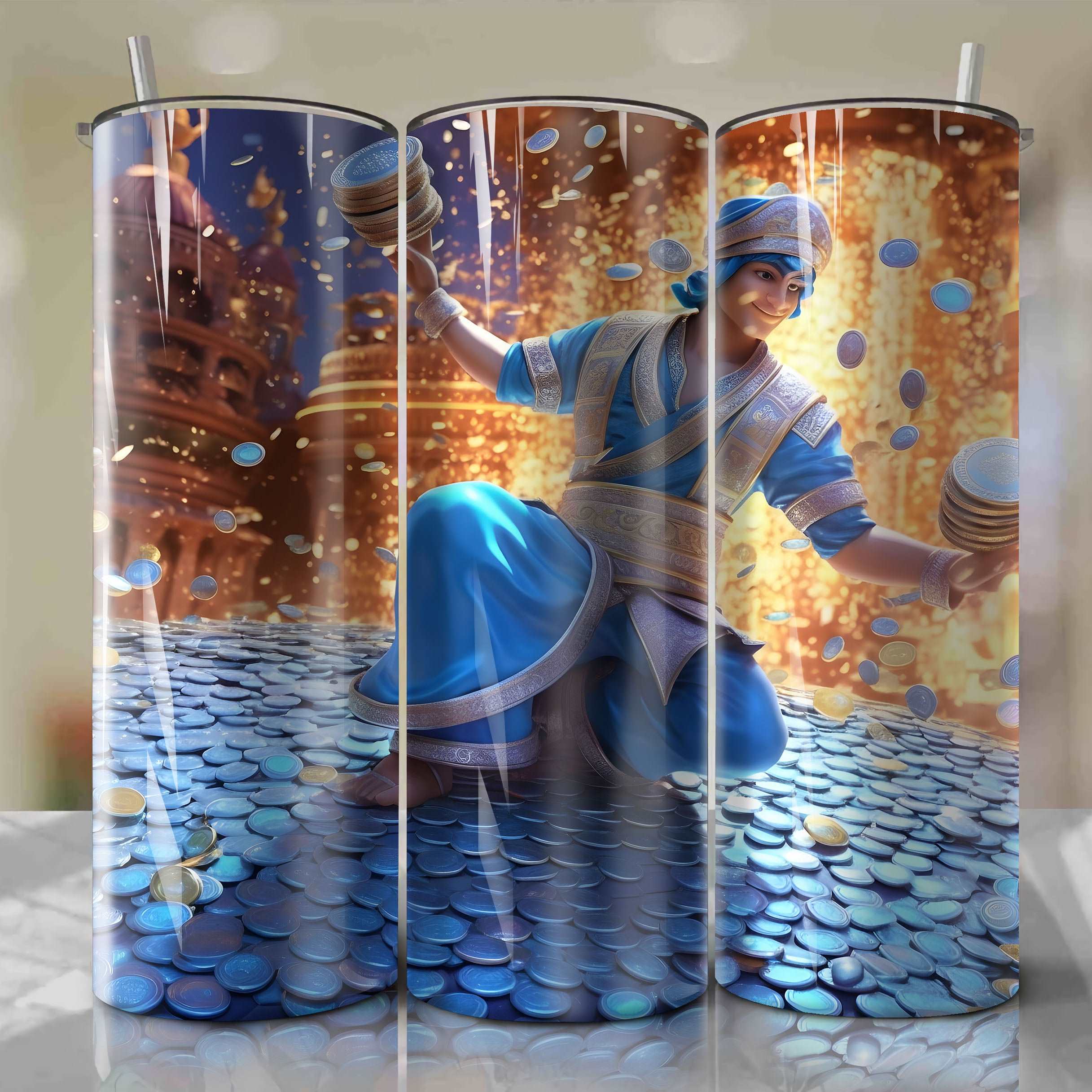 Aladdin - Genie | 3D Bling | Wrap PNG Skinny Tumbler 20oz | Sublimatio