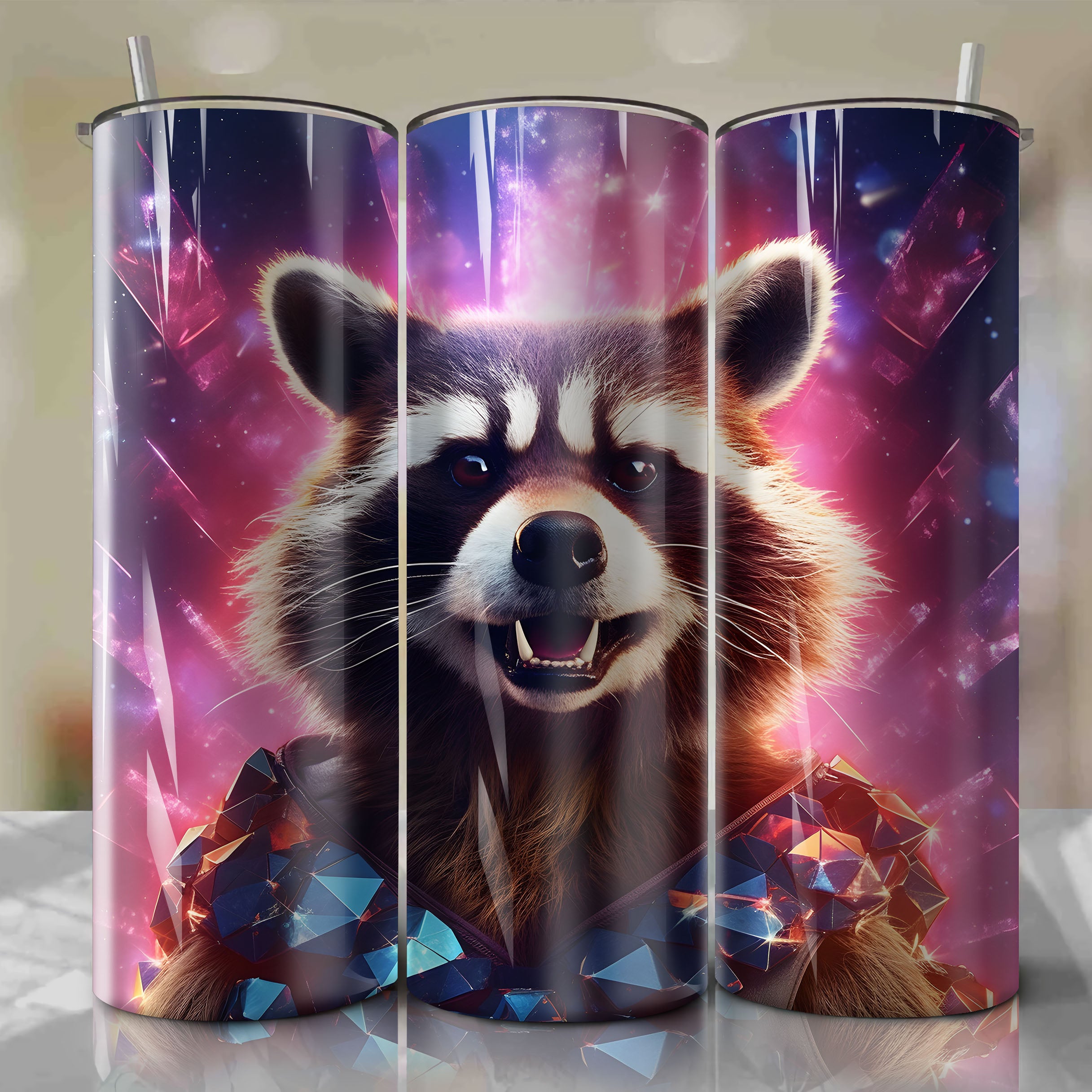 Rocket Raccoon | 3D Bling | Wrap PNG Skinny Tumbler 20oz | Sublimation