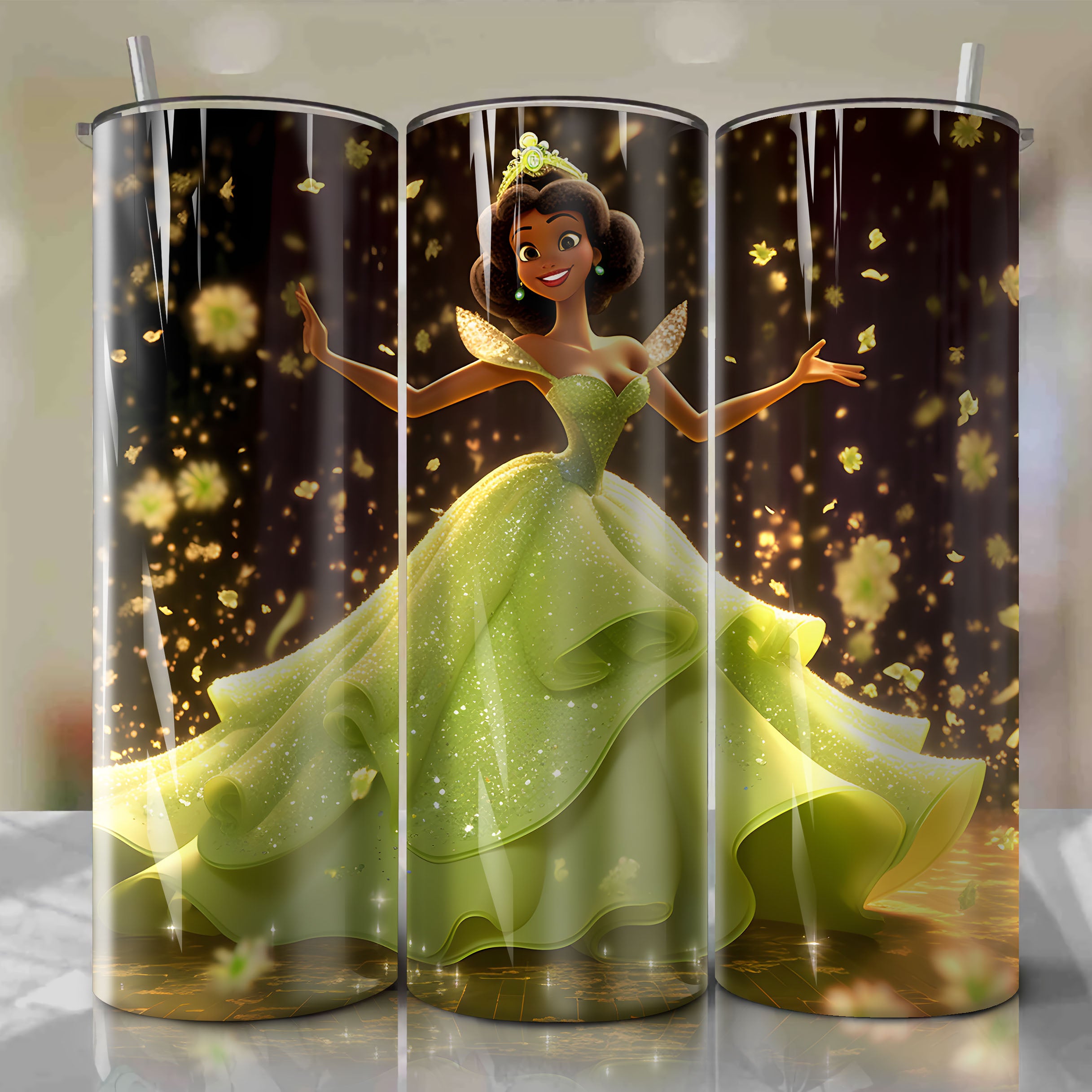 The Princess and the Frog - Tiana | 3D Bling | Wrap PNG Skinny Tumbler