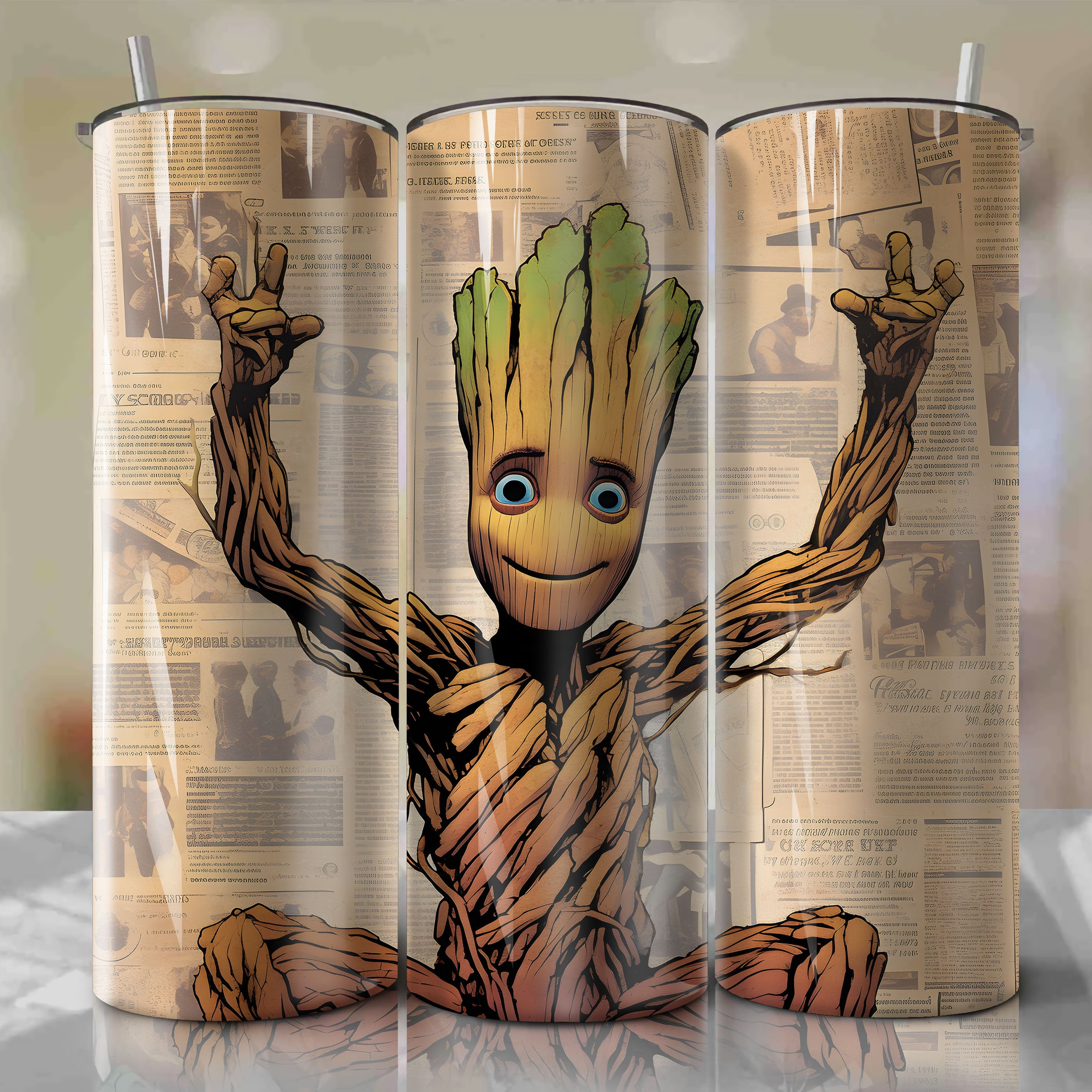 Vibrant Groot Cartoon Wrap PNG Design for Sublimation on 20oz Skinny T