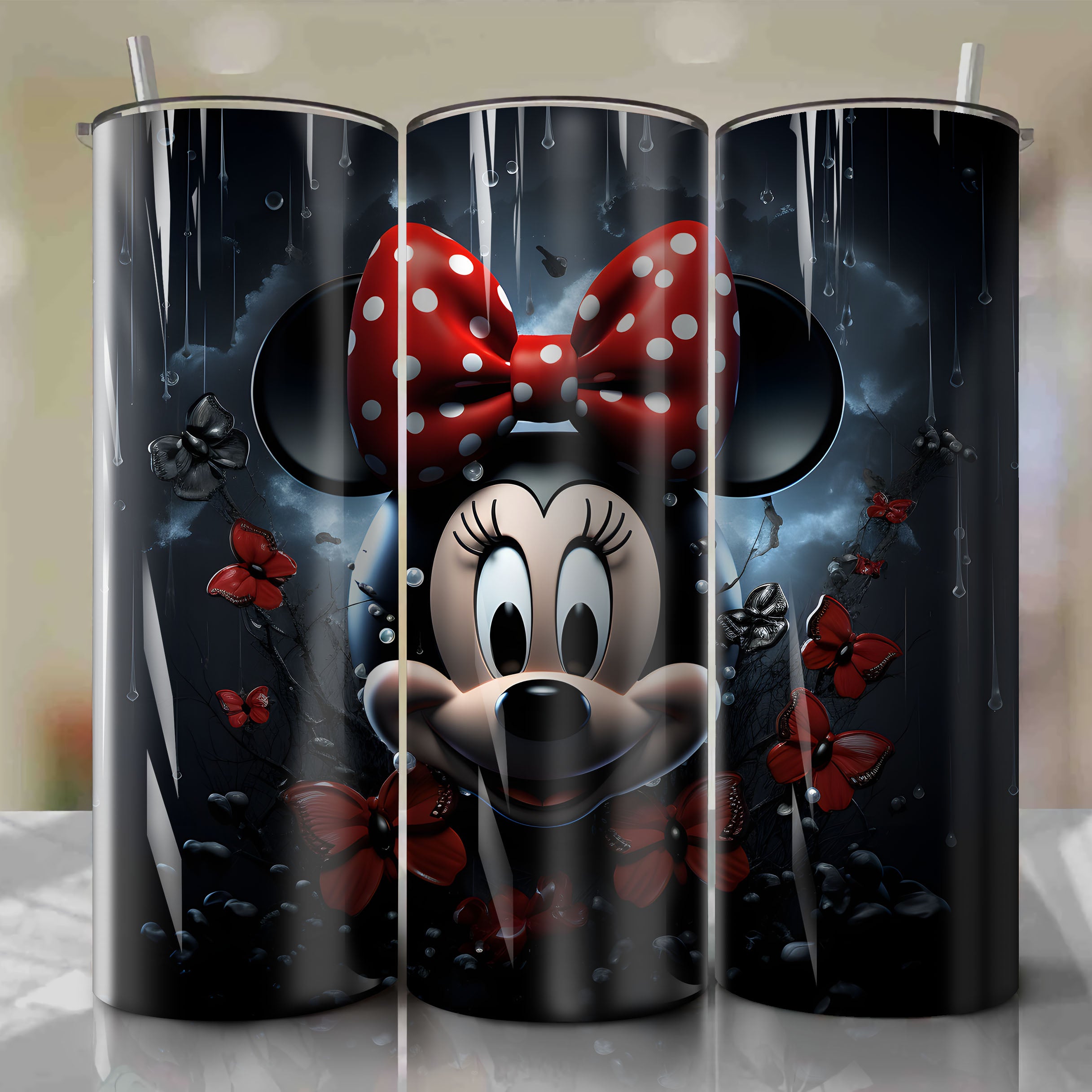 Minnie Mouse Face Tumbler Wrap: 3D Bling Effect Full Background with S