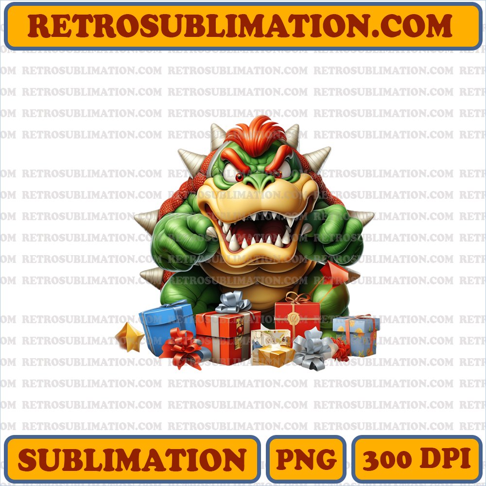 Christmas Bowser - Super Mario Grumpy Unwrapping - Fierce Cartoon PNG